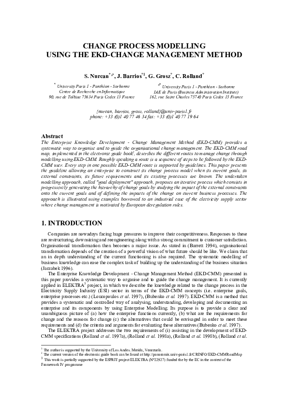 (PDF) Change process modelling using the EKD-Change Management Method