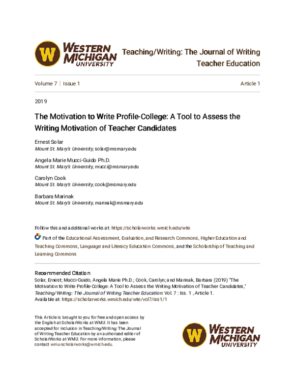 (PDF) The Motivation to Write Profile-College: A Tool to Assess the ...