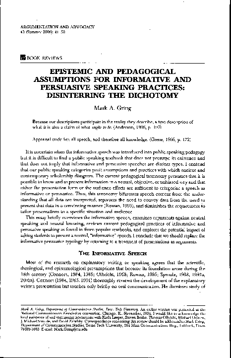 (PDF) Epistemic and Pedagogical Assumptions for Informative and ...