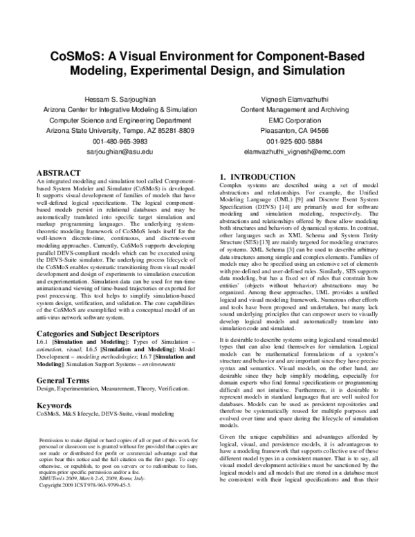 (PDF) CoSMoS: a visual environment for component-based modeling, experimental design, and simulation