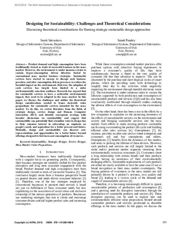 (PDF) Designing for Sustainability: Challenges and Theoretical ...