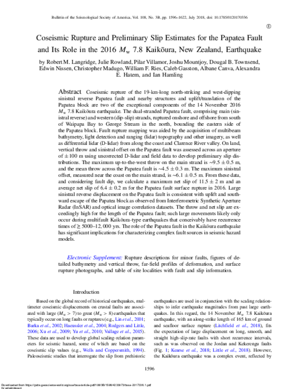 (PDF) Coseismic Rupture and Preliminary Slip Estimates for the Papatea ...
