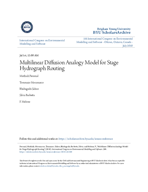 (PDF) Multilinear Diffusion Analogy Model for Stage Hydrograph Routing