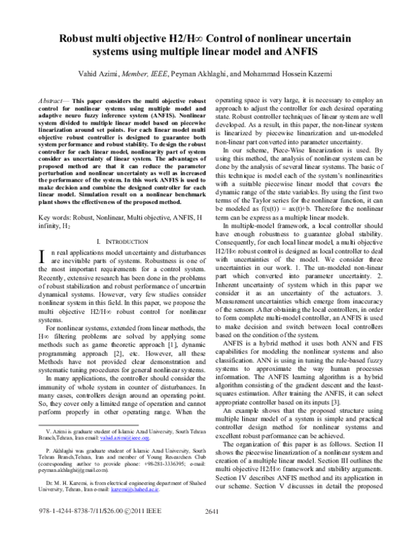 (PDF) Robust multi objective H 2 /H ∞ control of nonlinear uncertain ...