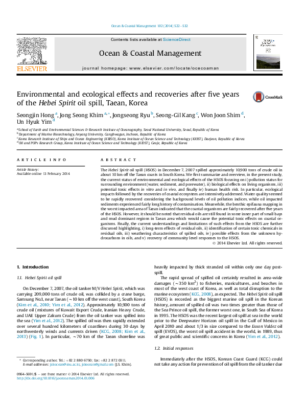 (PDF) Environmental and ecological effects and recoveries after five ...