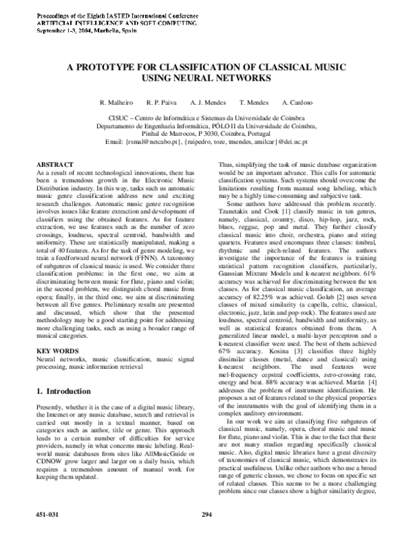 (PDF) A prototype for classification of classical music using neural ...