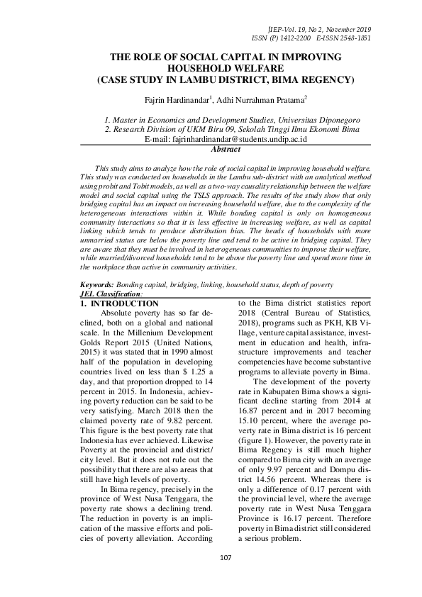 (PDF) The Role of Social Capital in Improving Household Welfare (Case Study in Lambu District ...