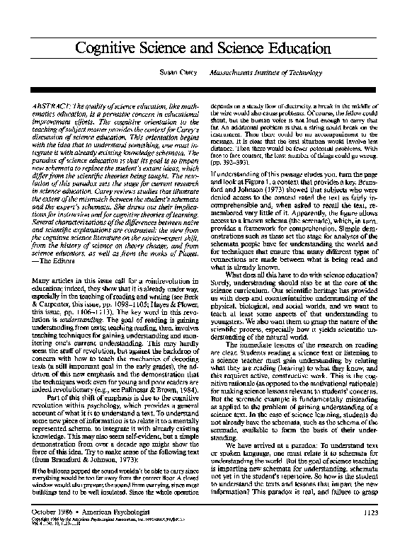 (PDF) Cognitive science and science education