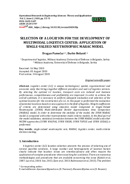 (PDF) Selection of a location for the development of multimodal ...