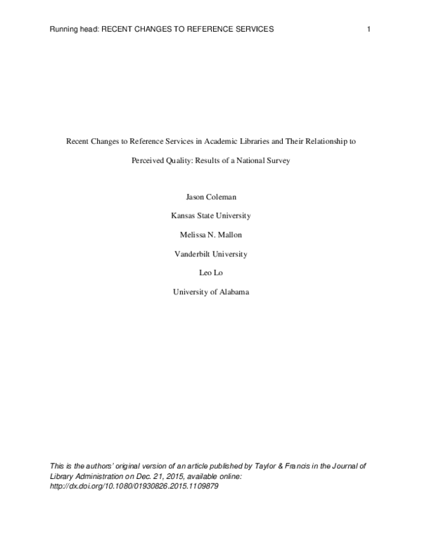 (PDF) Recent Changes to Reference Services in Academic Libraries and ...