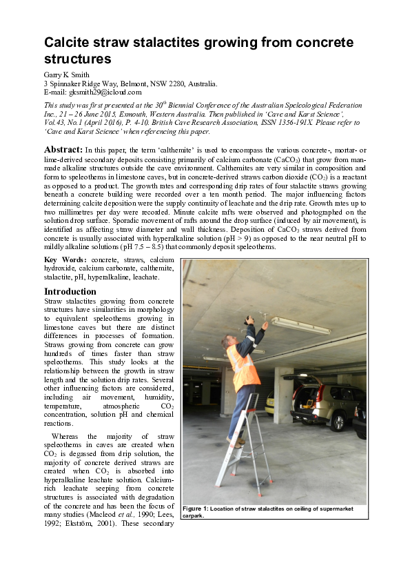 (PDF) Calcite straw stalactites growing from concrete structures