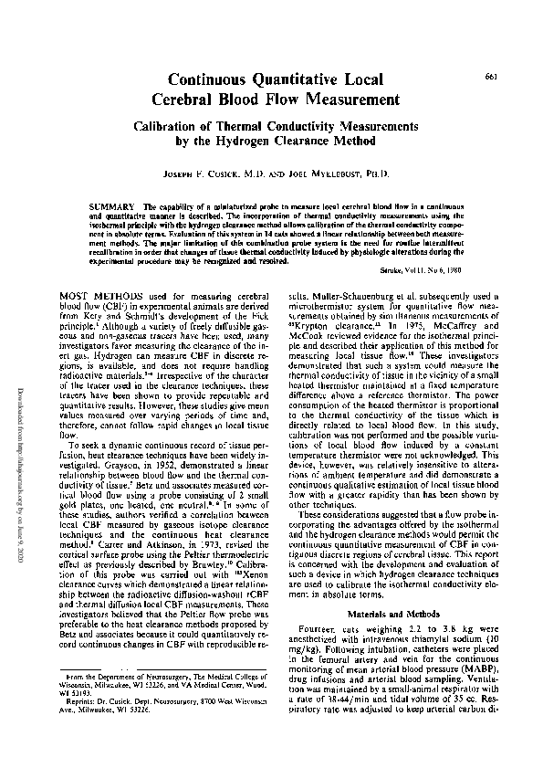 (PDF) Continuous quantitative local cerebral blood flow measurement ...