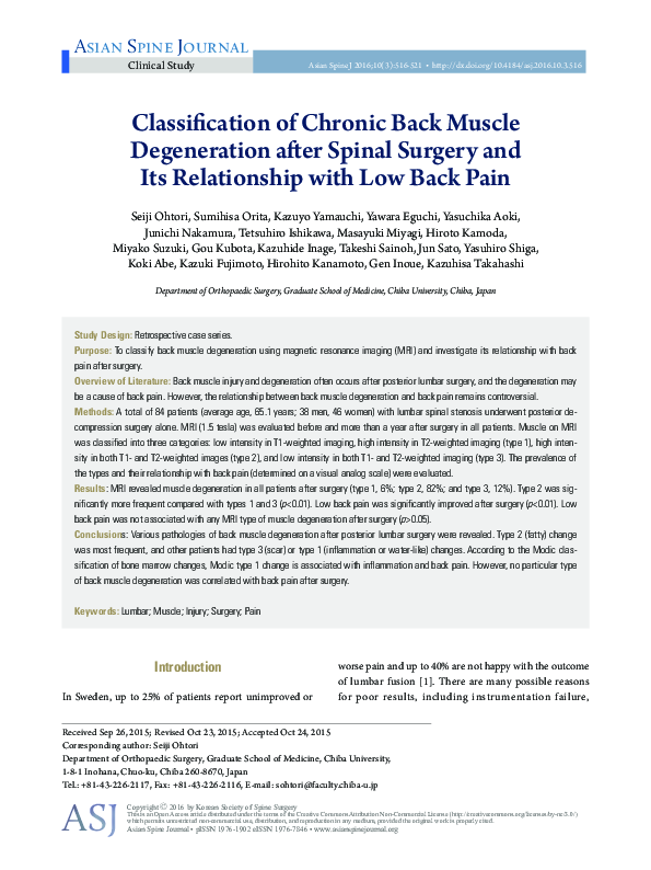 (PDF) Classification of Chronic Back Muscle Degeneration after Spinal ...