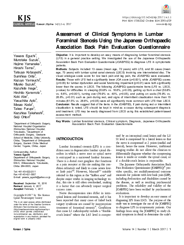 (PDF) Assessment of Clinical Symptoms in Lumbar Foraminal Stenosis ...