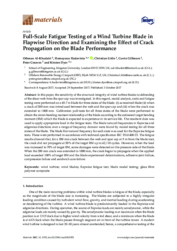 (PDF) Full-Scale Fatigue Testing of a Wind Turbine Blade in Flapwise ...