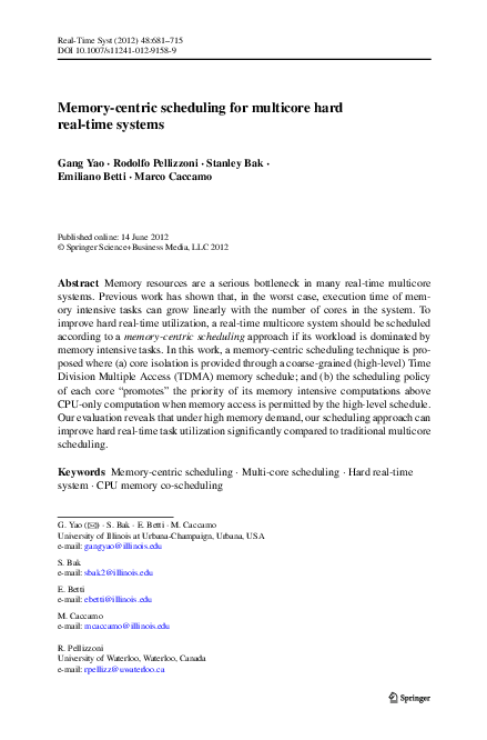 Pdf Memory Centric Scheduling For Multicore Hard Real Time Systems