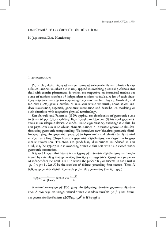 (PDF) On bivariate geometric distribution