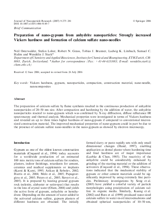 (PDF) Preparation of nano-gypsum from anhydrite nanoparticles: Strongly ...