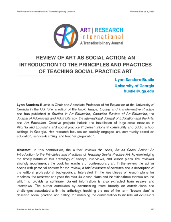 (PDF) Review of Art as Social Action: An introduction to the principles ...