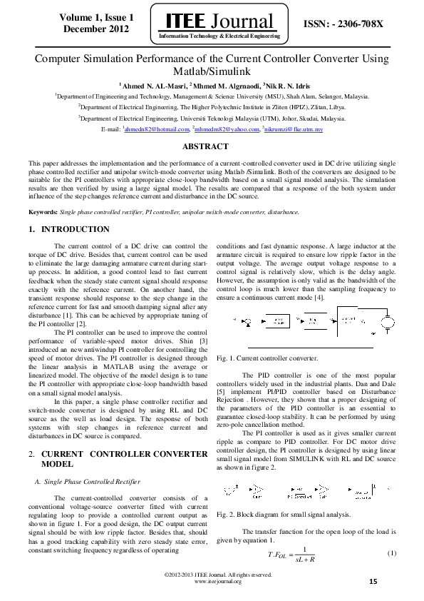 (PDF) Computer Simulation Performance of the Current Controller ...