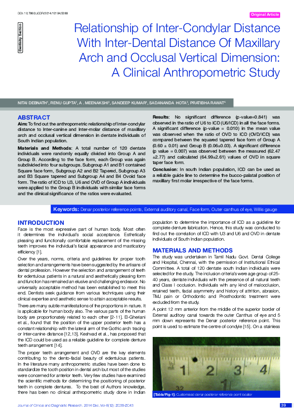 (PDF) Relationship of inter-condylar distance with inter-dental ...