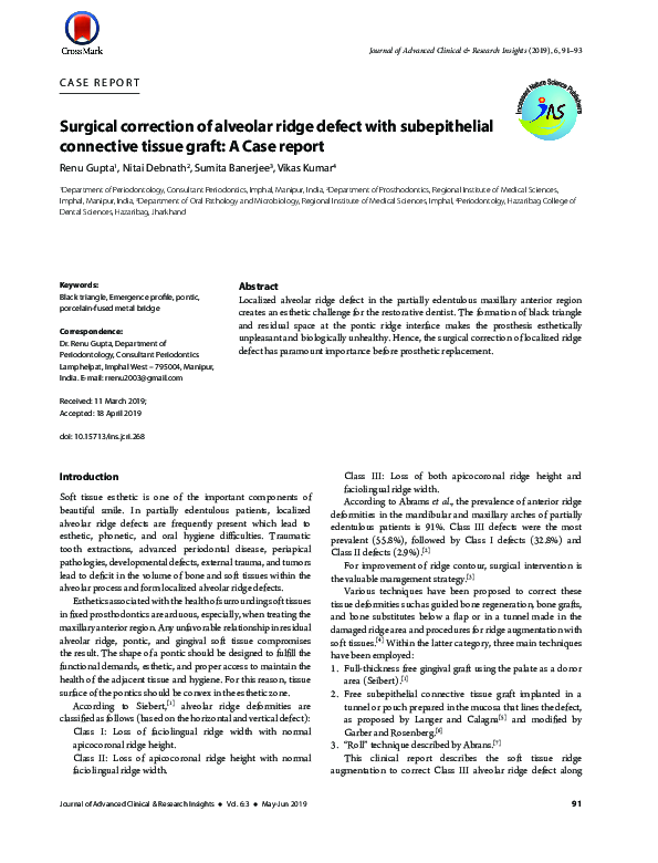 (PDF) Surgical correction of alveolar ridge defect with subepithelial ...
