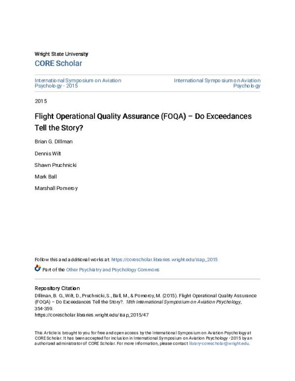 (PDF) Flight Operational Quality Assurance (FOQA) – Do Exceedances Tell the Story?