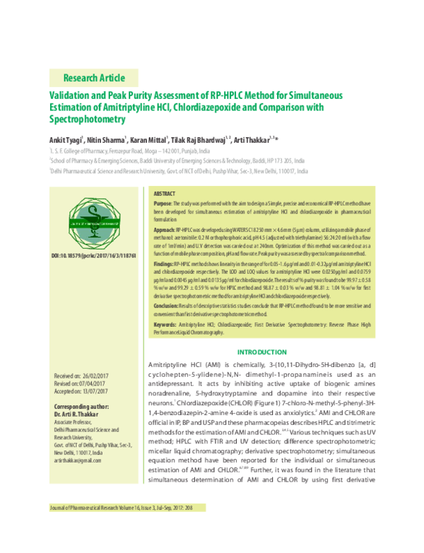 (PDF) Validation and Peak Purity Assessment of RP-HPLC Method for ...