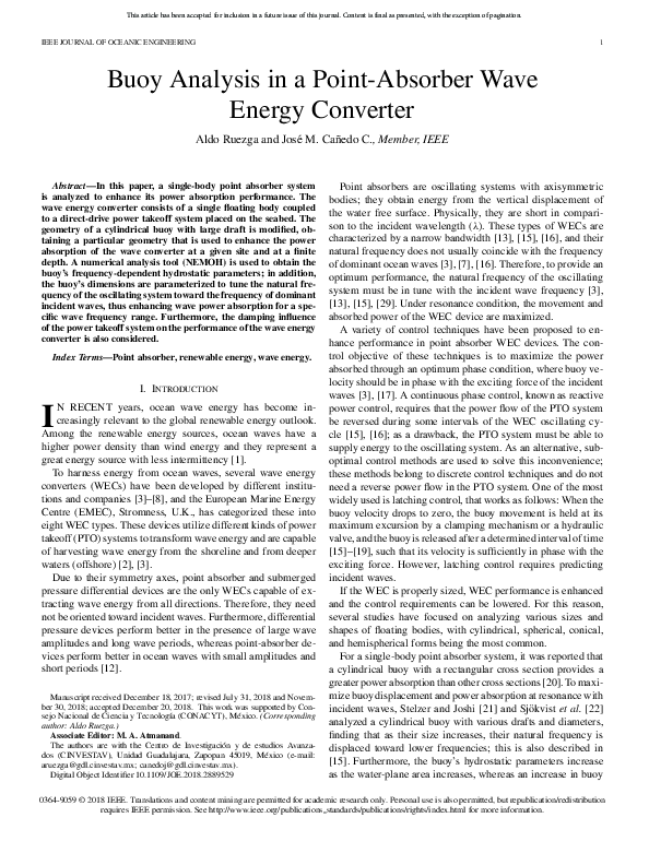 (PDF) Buoy Analysis in a Point-Absorber Wave Energy Converter