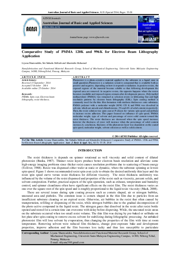 (PDF) Comparative Study of PMMA 120K and 996K for Electron Beam ...
