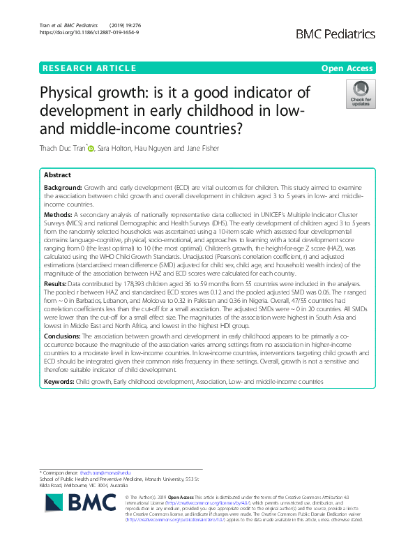 (PDF) Physical growth: is it a good indicator of development in early ...