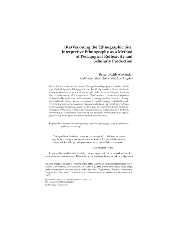 (PDF) (Re) Visioning the ethnographic site: Interpretive ethnography as ...