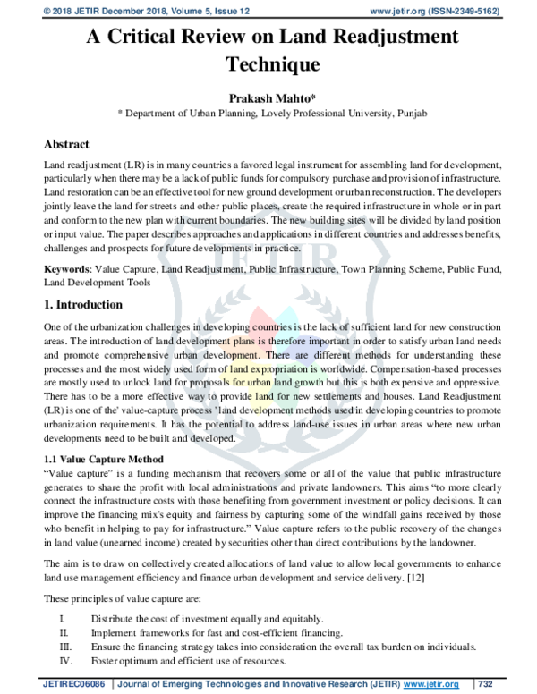 (PDF) A Critical Review on Land Readjustment Technique