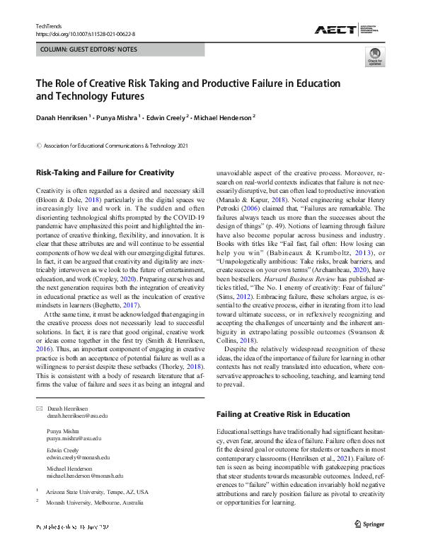 (PDF) The Role of Creative Risk Taking and Productive Failure in ...