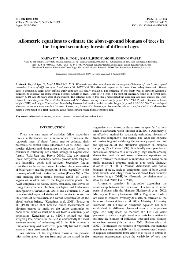 (PDF) Allometric equations to estimate the above-ground biomass of ...