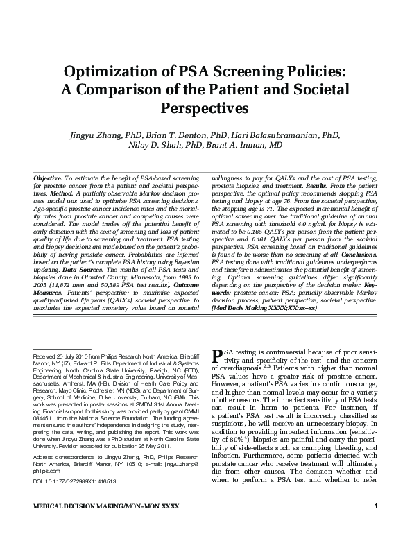 (PDF) Optimization of PSA screening policies: a comparison of the ...