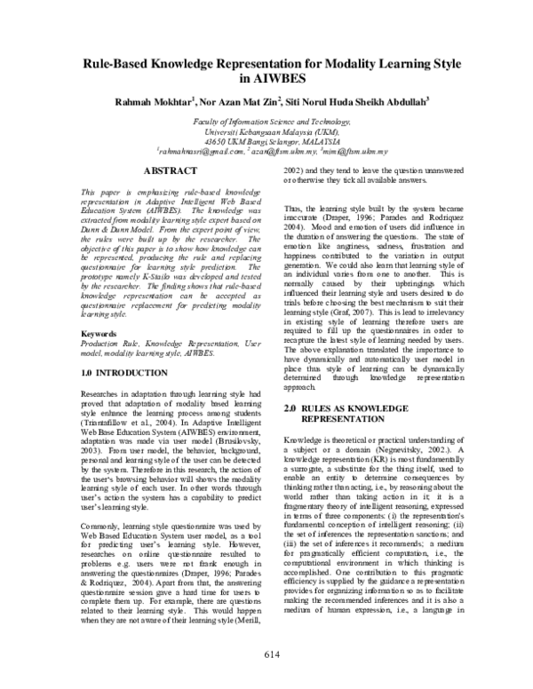 (PDF) Rule-based knowledge representation for modality learning style ...