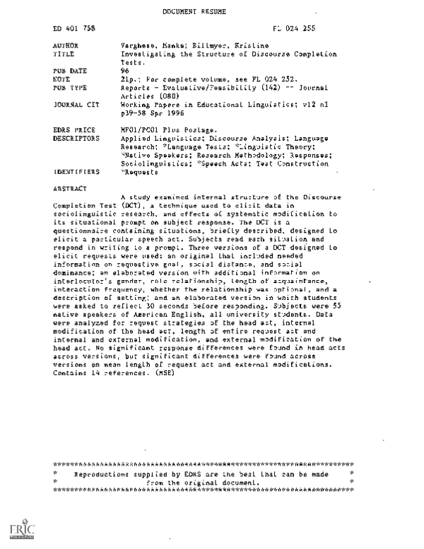 (PDF) Investigating the Structure of Discourse Completion Tests