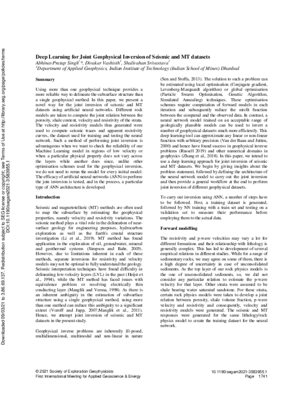 (PDF) Deep learning for joint geophysical inversion of seismic and MT ...