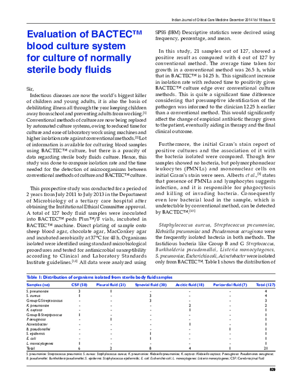 (PDF) Evaluation of BACTEC™ blood culture system for culture of ...