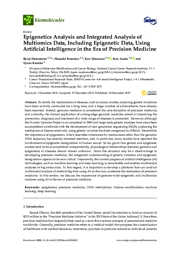 (PDF) Epigenetics Analysis and Integrated Analysis of Multiomics Data, Including Epigenetic Data ...