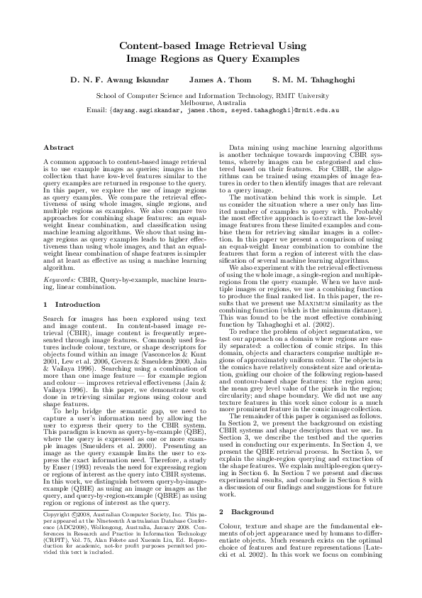 (PDF) Content-based image retrieval using image regions as query examples