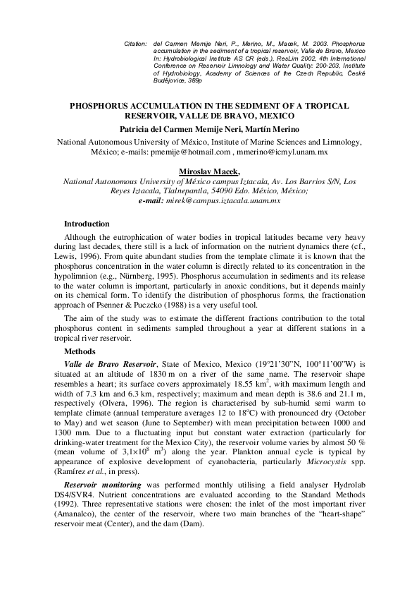 (PDF) Phosphorus accumulation in the sediment of a tropical reservoir ...