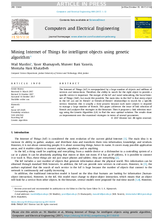 (PDF) Mining Internet of Things for intelligent objects using genetic algorithm
