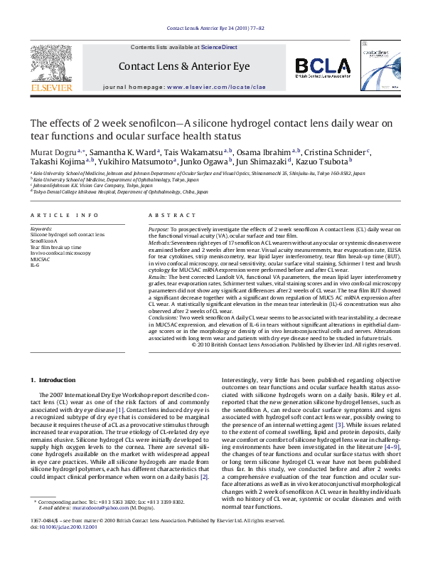 (PDF) The effects of 2 week senofilcon—A silicone hydrogel contact lens ...