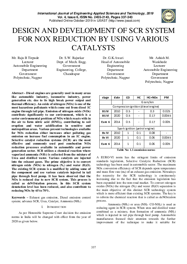 (PDF) Design and Development of SCR System for Nox Reduction by Using ...