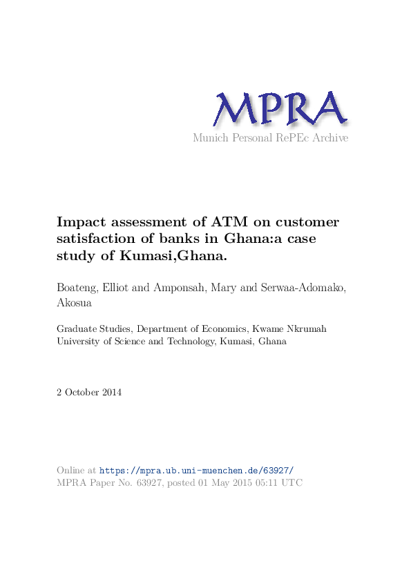 (PDF) Impact assessment of ATM on customer satisfaction of banks in ...