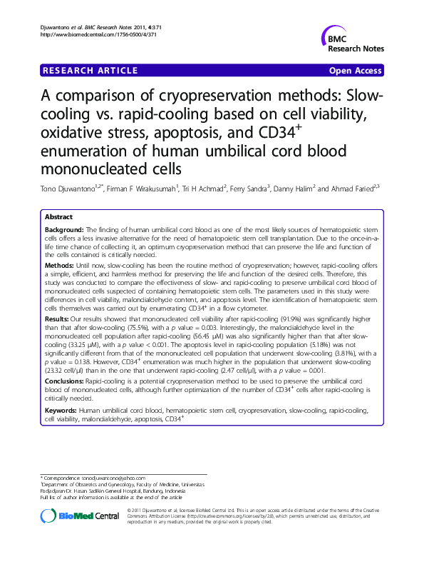 (PDF) A comparison of cryopreservation methods: Slow-cooling vs. rapid ...