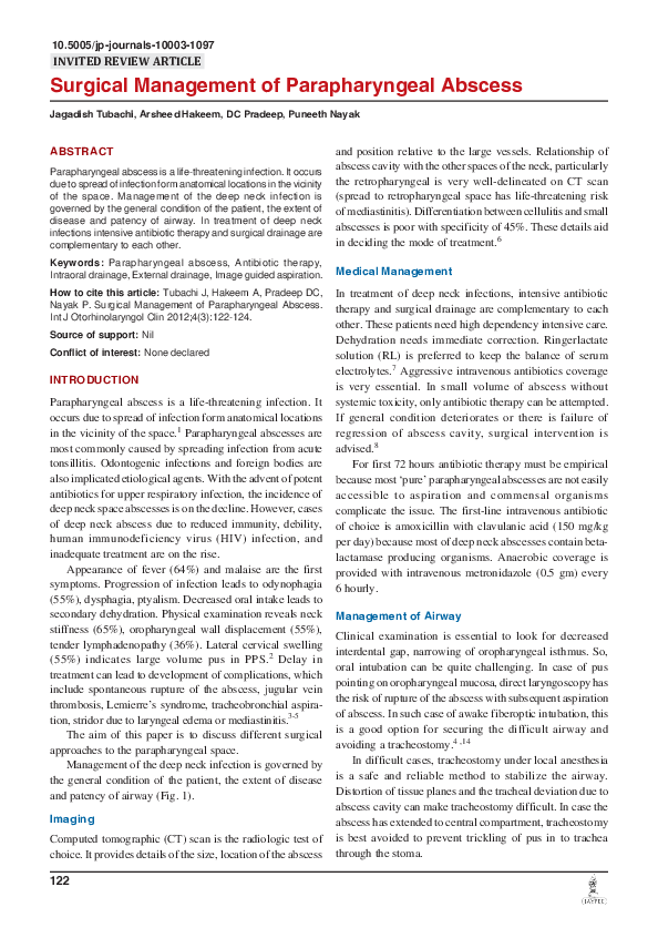 (PDF) Surgical Management of Parapharyngeal Abscess