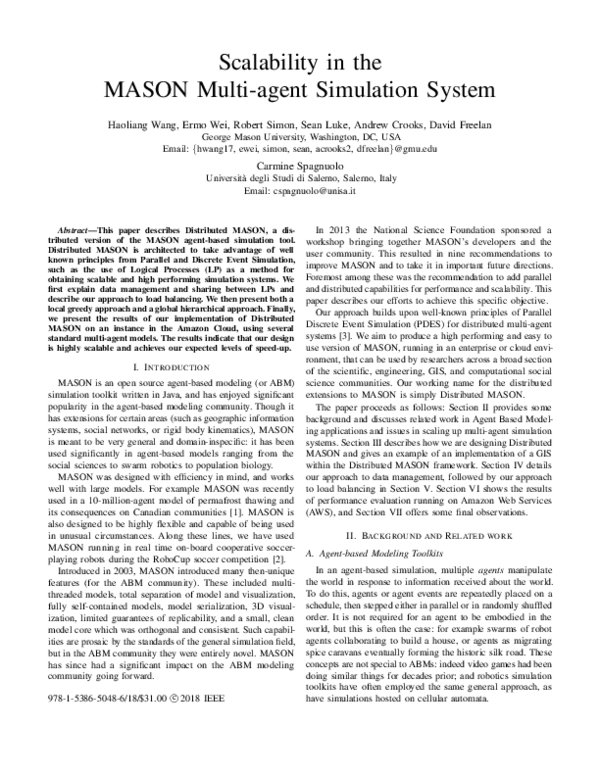 (PDF) Scalability in the MASON Multi-Agent Simulation System